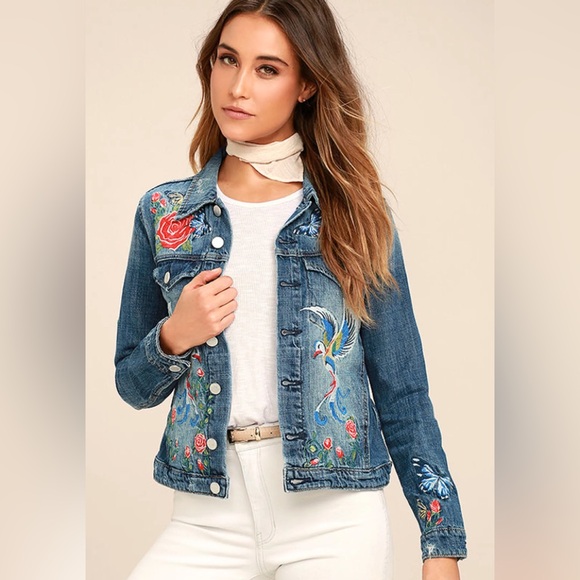 Blank NYC | Jackets & Coats | Blank Nyc Embroidered Medium Wash Jacket ...